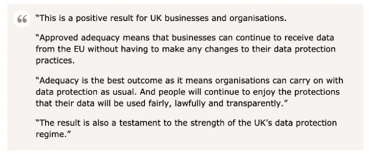 EU-UK Adequacy Decision allowing data to flow freely between the two ...